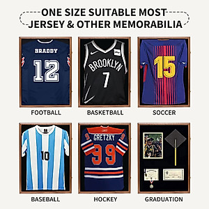 Jersey Frame Display Case - Solid Oak Wood Frame Shadow Boxes for Jersey Display Lockable with UV Protection Acrylic and 2 Hangers for Baseball Basketball Football Hockey Shirt, Walnut