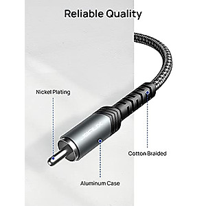 JSAUX RCA Cable（10ft/3M, RCA Audio Cable Shielded Stereo 2RCA to 2RCA Male Y Braided Cord Compatible for Home Theater, HDTV, Amplifiers, Hi-Fi Systems, Car Audio[Grey]