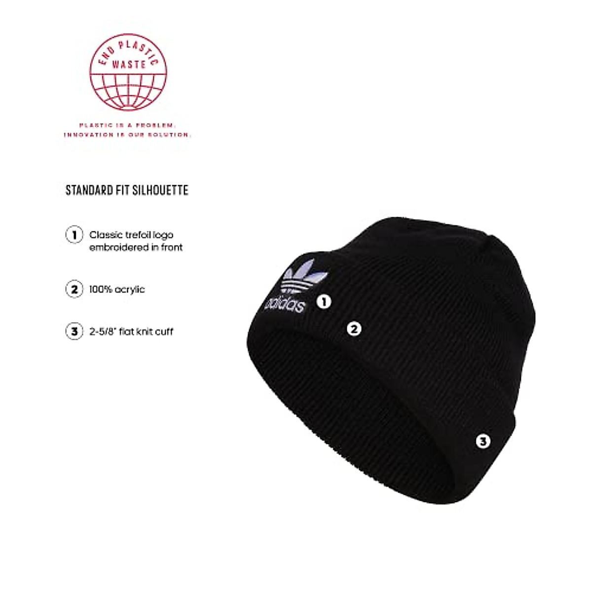 adidas Originals Trefoil Beanie, Black/White 3, One Size