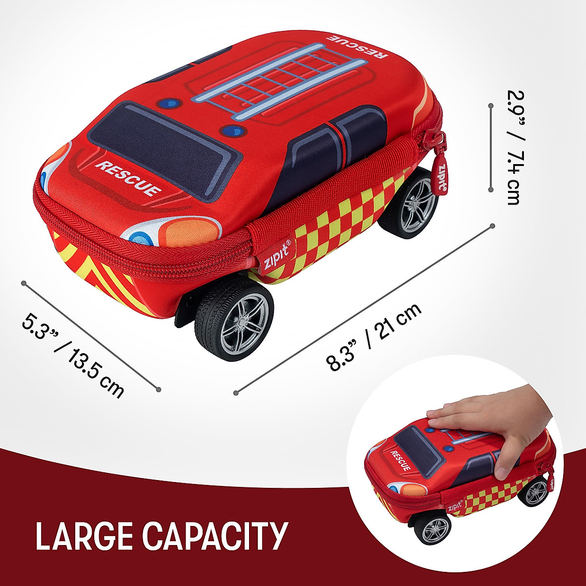 ZIPIT Fire Truck Pencil Case for Boys, Large Capacity Pencil Box for School