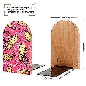 Crispy Hot Shrimp in Tempura Wood Book Ends for Shelves Non-Skid Bookend Book Stand Book Holder Stopper for Home Office School