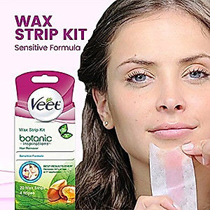 Veet Ready-To-Use Wax Strip Hair Remover Kit for Bikini Underarm and Face, 20 Count (Pack of 2)