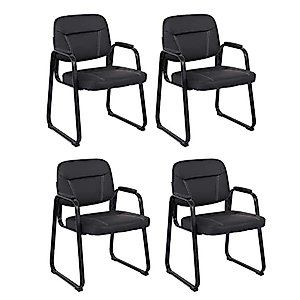 CLATINA Office Reception Guest Chair with Bonded Leather Padded Arm Rest Ergonomic Guest Chair with Sled Base for Waiting Conference Room Black 4 Pack
