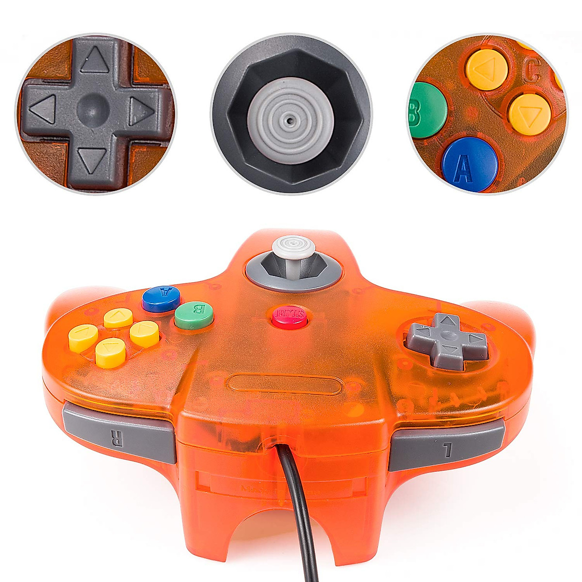 LUXMO PREMIUM Classic N64 USB Controller, USB N64 Gamepad Joystick PC Controllers for Windows PC Retro Pie (Clear Orange)