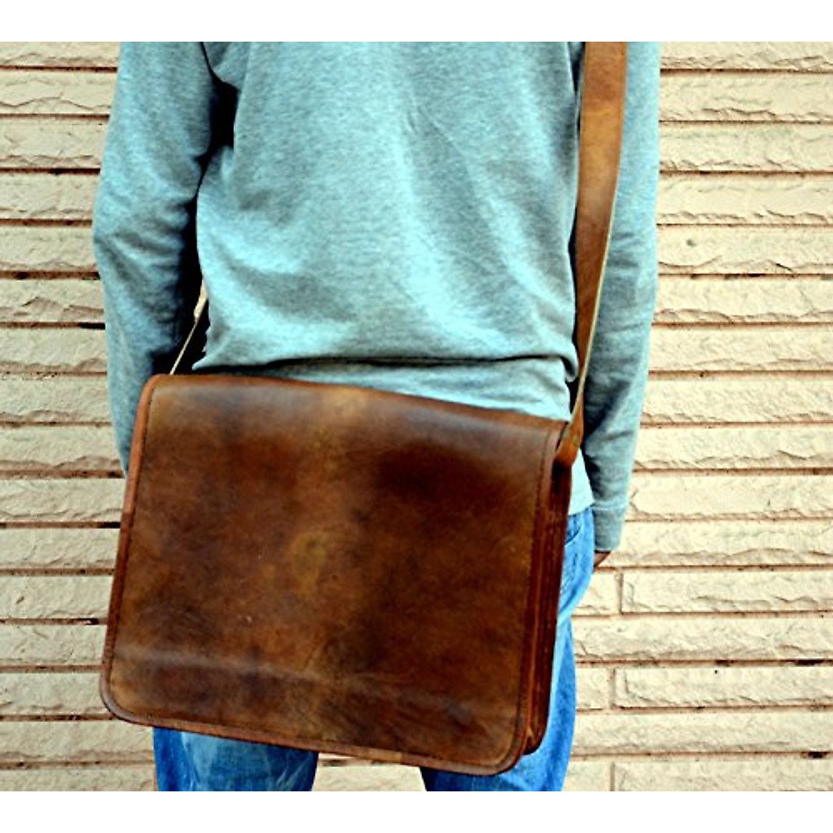 Leather Real Messenger Bag for Laptop Briefcase Satchel Men and Women Handmade Laptop Bag Satchel Bag Padded Messenger Bag (13 inch Small)