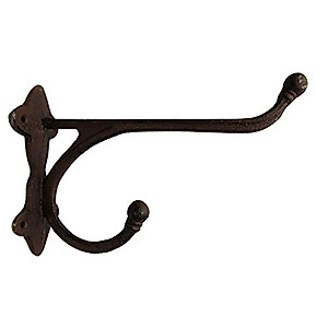 Cast Iron Coat Harness Hooks Hangers Set of 6 Large 9.5 x 4 Inch Rustic Style