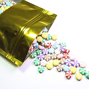 QQ Studio 100 Shiny Colored Aluminum Mylar Foil Clear Window Reclosable QuickQlick™ Stand-Up Bags (4" x 6", Gold)