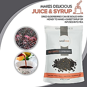 Naturtonix Whole Dried Elderberries, All Natural Immune Booster, Vegan, Gluten Free & Non-GMO, Vitamin C, Sambucus Nigra, For Making Tea, Syrup, Jam & Gummies 8 Ounce Pouch