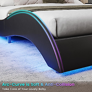 DICTAC King Led Bed Frame Modern Faux Leather Low Profile Platform Bed Frame King Size with RGB LED Lights and Headboard Wave Like Curve King Bed Frame,Wood Slats Support,Easy Assembly,Black