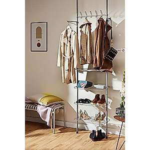 WENKO Appolon Telescopic Rack System Rail, Adjustable, Heavy Duty, for Hanging Clothes, Storage, Organizer, with Shelves, 24 x 70.9-118.1 x 11 in