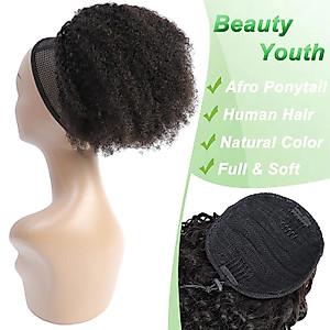 Afro Puff Drawstring Ponytail Bun For Black Women 150% Density 10A Brazilian Virgin Human Hair 4C Afro Kinky Curly Clip In Ponytail Extension Human Hair Pieces 120g Natural Color 10 Inch