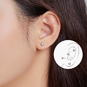 BISAER 925 Sterling Silver Tiny Butterfly Earrings With Screw Back Cubic Zirconia Stud Earrings for Women Cartilage Jewelry