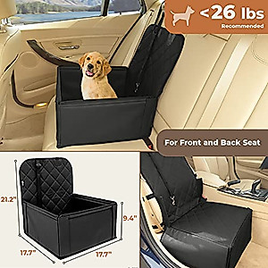 Extra Stable Dog Car Seat - Robust Car Dog Seat or Puppy Car Seat for Small to Medium-Sized Dogs - Reinforced Walls and 3 Belts - Waterproof Pet Car Seat for Back and Front Seat (Black)