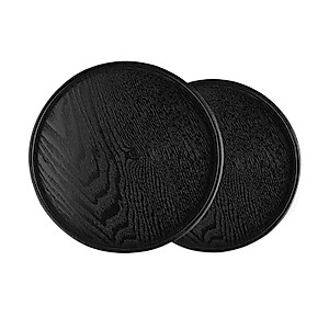Round Wood Serving Tray, Solid Wooden Decorative Tray Non-Slip Tea Coffee Table Tray Snack Plate Food Meals Serving Tray with Raised Edges for Home Decor Kitchen Restaurant(11.8inch/30cm, Black)