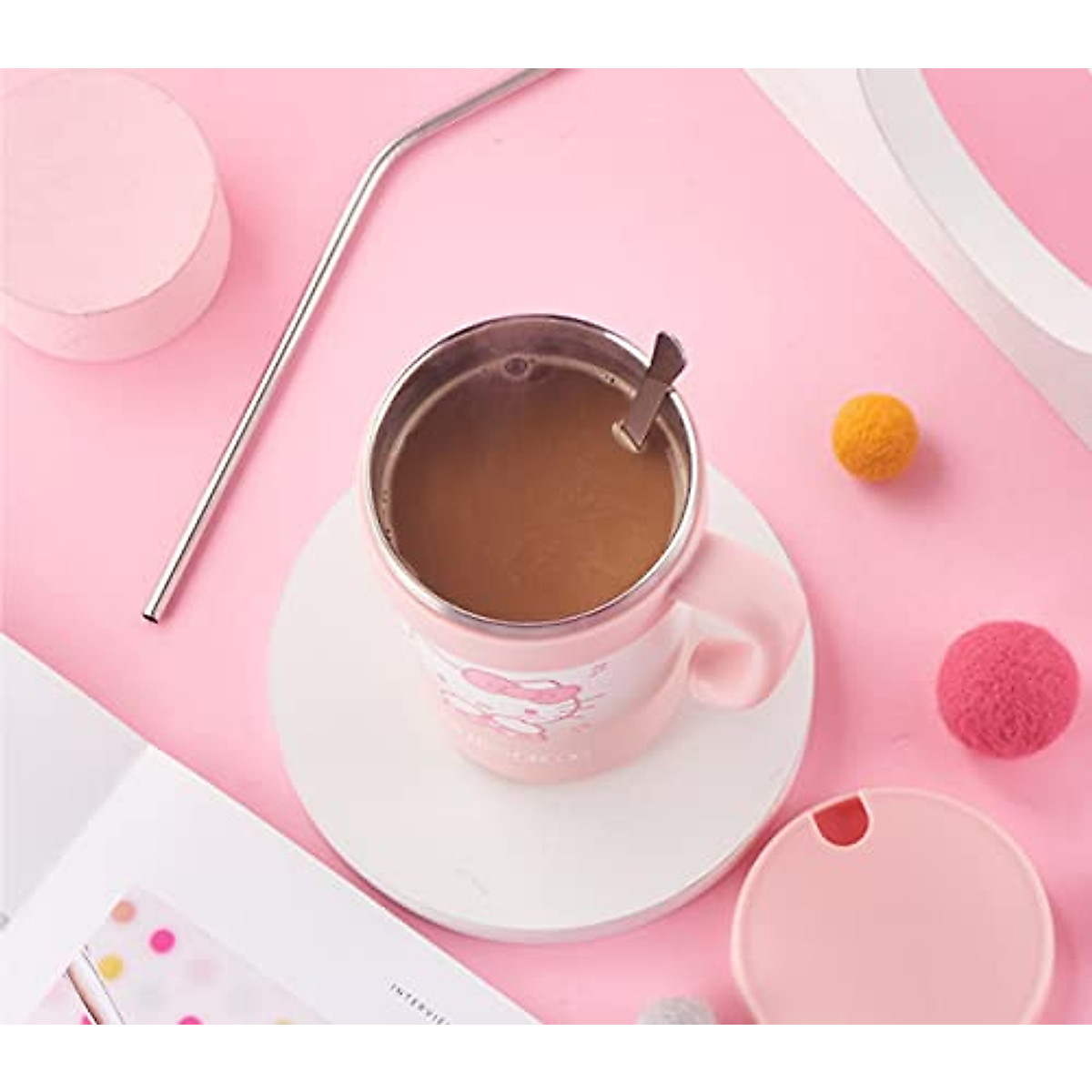 Everyday Delights Hello Kitty Stainless Steel Insulated Cup with Lid, Straw & Stir Stick, 580ml (Pink)