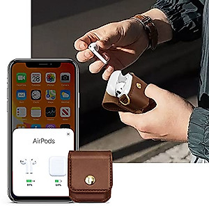 LUCKYCOIN Leather Case for Apple AirPods 1 2 Top Grain Genuine Leather Material with Wrist Lanyard Strap | Keychain Clip | Crossbody Chain | Compatible with Wireless Charging -Dark Brown