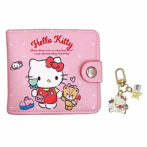 NSRAOIM Cute Small Wallet for Women and Girls, Kawaii Leather Slim Purse Bifold Card Holder Coin Pocket and ID Window, 2Pcs Set