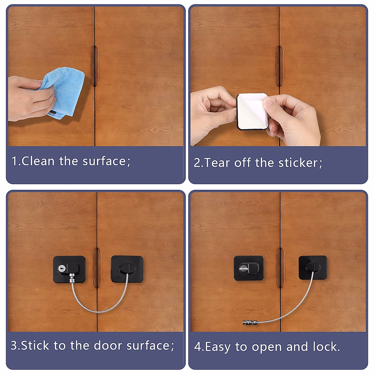 SAVITA 2 Pcs Refrigerator Door Locks, Fridge Lock with 2 Keys Stainless Steel Zinc Alloy Strong Adhesive Lock Protect Baby Kid Safe for Windows Kitchen Cabinets Cupboard Refrigerator Drawer (Black)