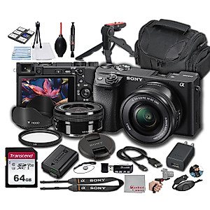 Sony A6400 Mirrorless Camera with 16-50mm Lens 64GB Memory, Case. Filter, Hood, Grip, & More-Pro Bundle