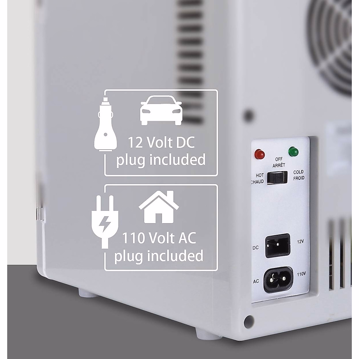 Coca-Cola Diet Coke 4L Mini Fridge Cooler/Warmer 12V DC 110V AC 6 Can Portable Personal Travel Refrigerator for Snacks Drinks Cosmetics Desk Home Office Dorm Gray with Iconic Design & Chrome Accents