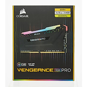 Corsair Vengeance RGB Pro 64GB (4x16GB) DDR4 3600 (PC4-28800) C18 Desktop Memory – Black, CMW64GX4M4D3600C18