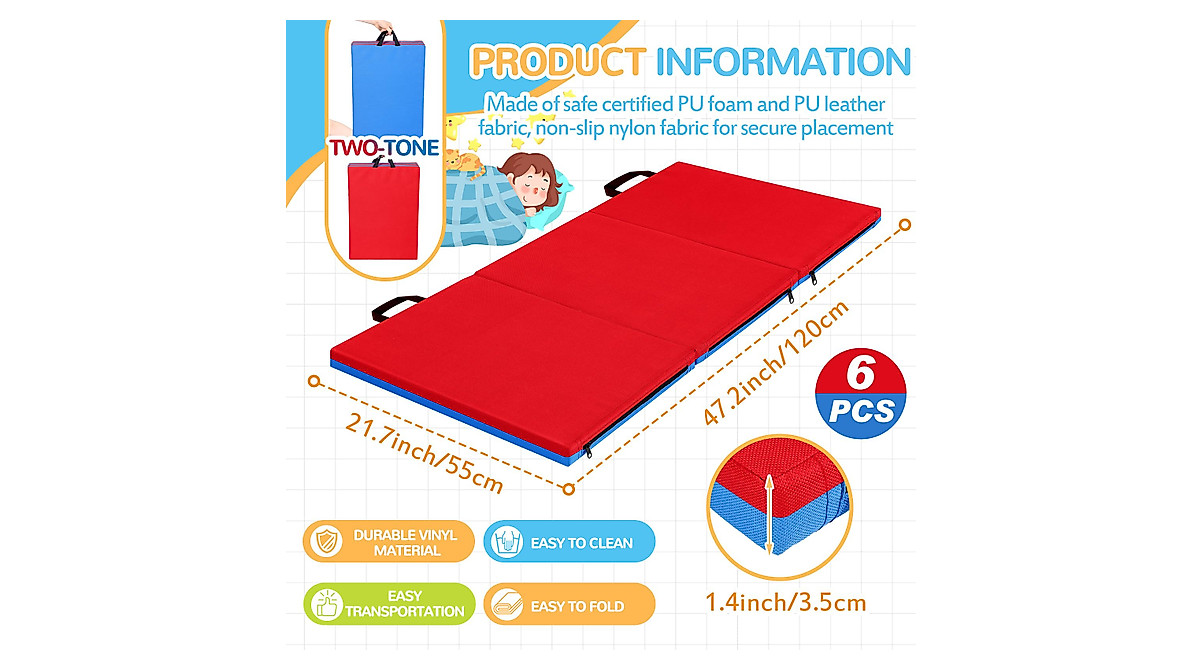 Nuanchu 6 Pack 3 Fold Daycare Nap Mats Preschool Toddler Sleeping Nap ...