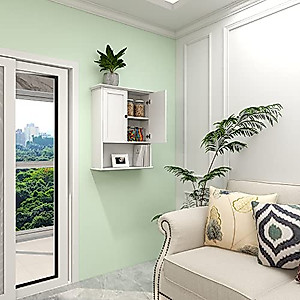 OONNEE White Bathroom Wall Cabinet 24x30 Inch Over Toilet Storage Cabinet Wall Mounted Wooden Bathroom Medicine Cabinet with Adjustable Shelf, 2-Door Wall Hanging Cabinet, Metal Handle, Soft Hinge