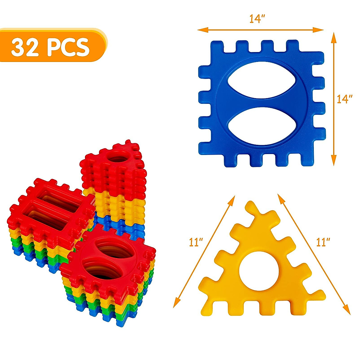 Costzon 32 Pieces Jumbo Building Blocks for Kids, Big Waffle Block Set, Preschool Educational Creativity Sensory Toy, Interconnecting Stacking Building Toy Set for Boys & Girls