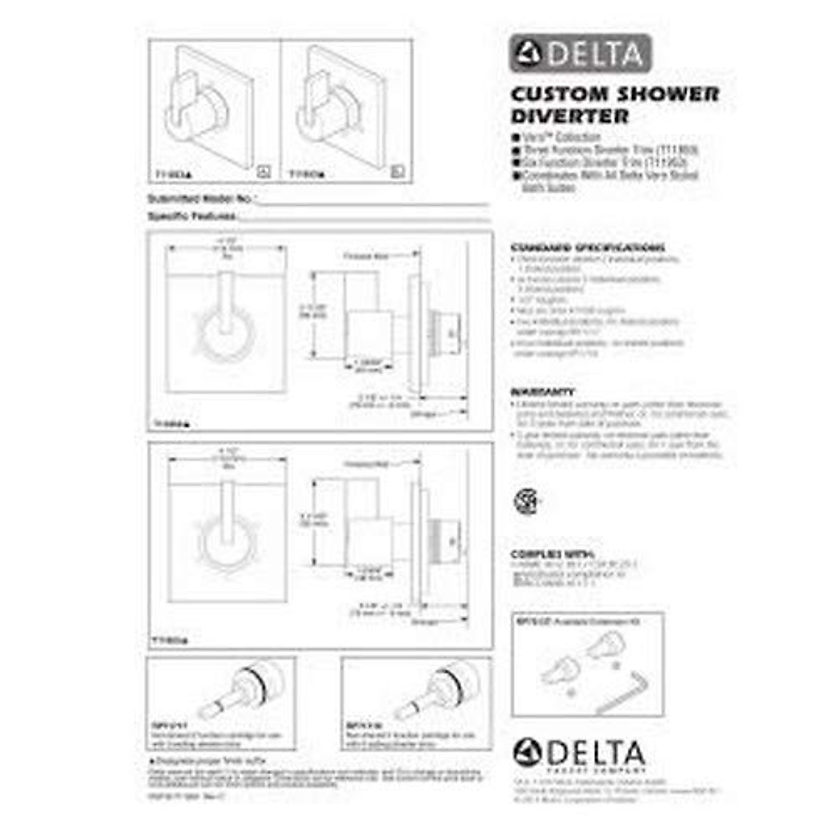 Delta Faucet Vero 6-Setting Shower Handle Diverter Trim Kit, Champagne Bronze T11953-CZ (Valve Not Included)