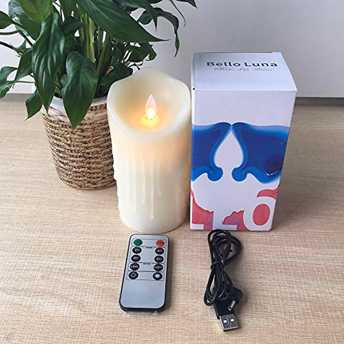 Bello Luna 5.9in LED Wickless Candle Tear Wave Shaped Rechargeable and Environmental Flickering Candle with Remote Control