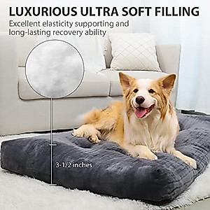 Dog Crate Bed Washable Dog Beds for Large Dogs Deluxe Thick Flannel Fluffy Comfy Kennel Pad Anti-Slip & Anti-Scratch Pet Sleeping Mat, 35 x 23 Inch, Gray