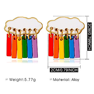 ANDPAI 14k Gold Colorful Enamel Rainbow White Clouds Dangle Drop Stud Earrings with Silicone Coated Push Backs for Women (Color)