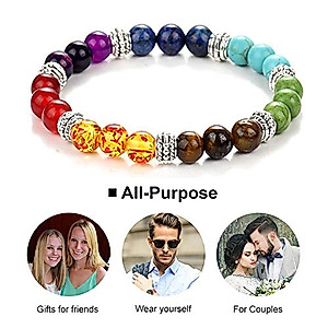 Black Lava Stone 7 Chakra Bracelets 6pcs mix 8mm Yinyang Rock Bead Elastic Natural Stones Gemstones Oil Diffuser Yoga Menditation Beads Bracelets for Men Women Girls Jewelry (6pcs Lava Stone Bracelet)