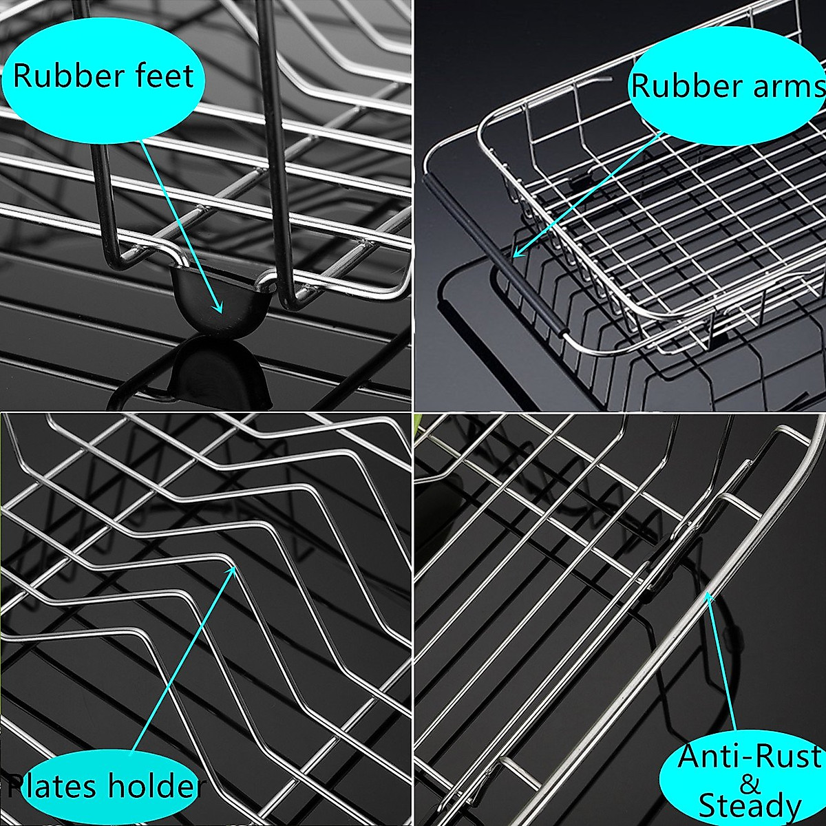 iPEGTOP Expandable Dish Drying Rack with Rustproof Stainless Steel Utensil Cutlery Holder, Over Sink Dish Rack Basket Shelf, Dish Drainer in Sink or On Counter