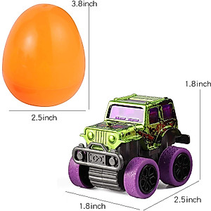 JOYIN 12 Pcs Easter Eggs Filled with Pull Back Monster Cars, Easter Egg Prefilled with Trucks for Kids ​Easter Egg Hunt, Basket Stuffers Filler and Classroom Prize Supplies