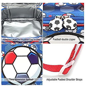 YOJOY Kids Backpack for Boys with Lunch Box Set Elementary School Bags 16 inch Primary Bookbags Football Dinosaur Backpacks (Blue Football Set)