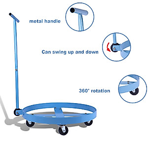 Wefrib 55 Gallon Drum Dolly 1000 Pound Drum Cart Multi Purpos Barrel Dolly Cart with Ajustable Handle Steel Frame Dolly with 4 Swivel Casters Wheel Non Tipping Hand Truck Capacity Dollies(Blue)
