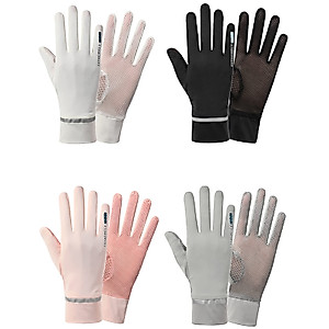 amokk Women Summer Gloves Sun Protection Wrist Length Driving Gloves for Women (White-A)