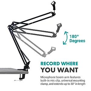 Movo Desktop USB Microphone for Computer with Microphone Boom Arm, Pop-filter, and 4 Pickup Patterns - Adjustable Mic Boom Arm - Perfect for Podcast Microphone, Streaming Microphone, Gaming Microphone