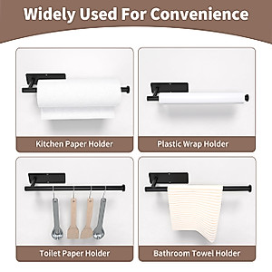 Paper Towel Holder Under Cabinet - Black Wall Mount Paper Towel Hanger, Stainless Steel, Self-Adhesive or Drilling, for Kitchen, Bathroom, RV