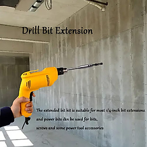 Ruibapa 4PCS 1/4 Extended Drill Bit Kit Wood Spade Drill Bit 6 Inch and 12 Inch Extended Bits with 2PCS Hexagon Wrenches for Wood Spade Drill Bit, Nut, Electric Tool Accessories P-007