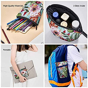 Swono Cactus Floral Pencil Case Bright Tropical Flowers Roses Cacti Watercolor Standing Pencil Case Pencil Holder Pencil Pouch Cosmetics Pouch Makeup Office Bag Colorful