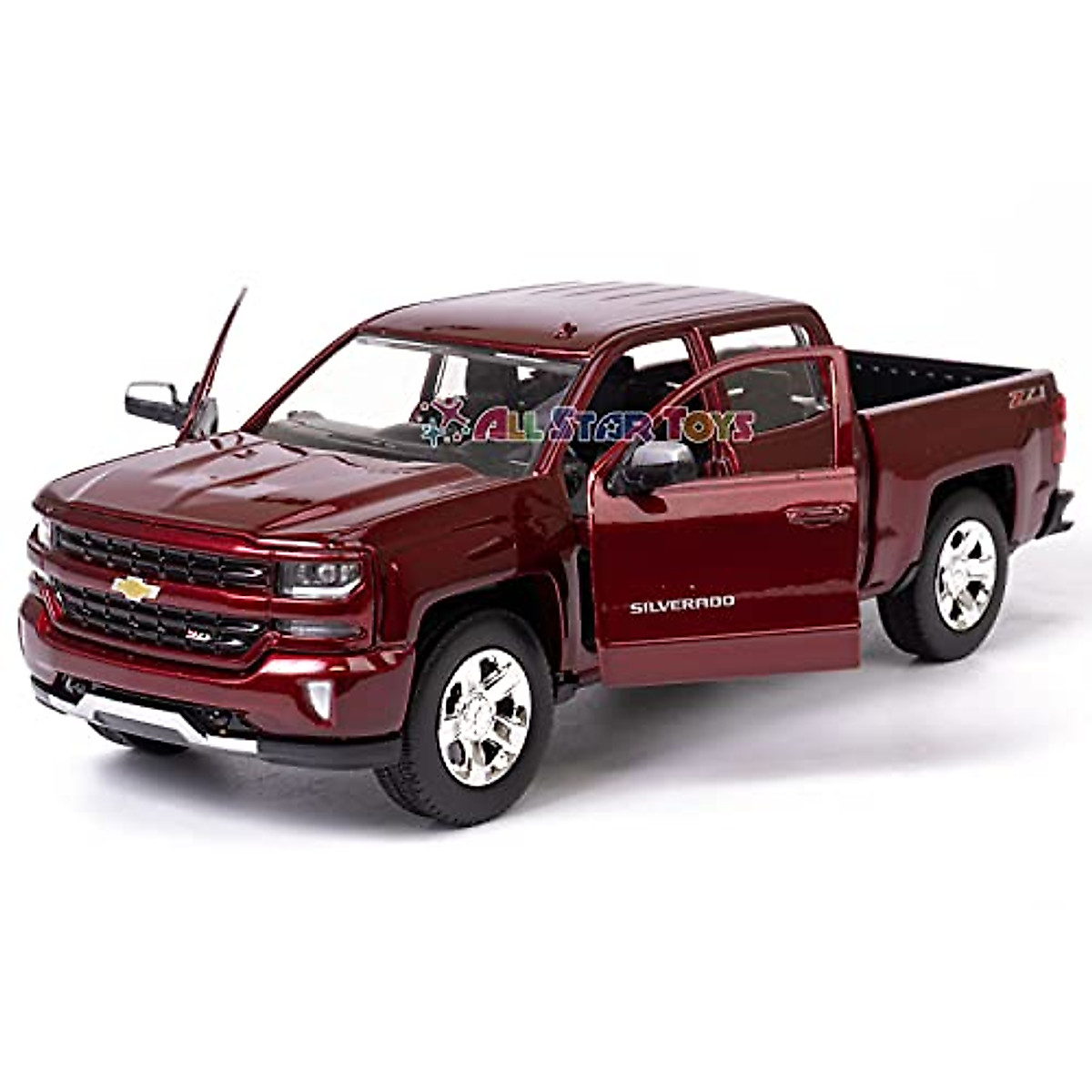 Motor Max 2017 Chevy Silverado 1500 LT Z71 Crew Cab Pick-Up Truck, Candy Red 79348/16D - 1/24 Scale Diecast Model Toy Car but NO Box