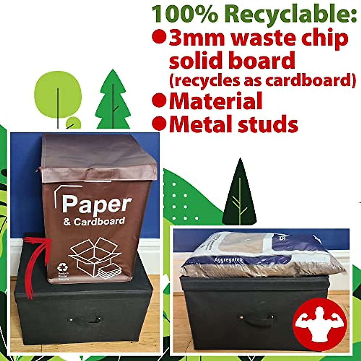 Neusu Foldable Storage Box Heavy Duty 19.7" x 15.7" x 11.8" - Cupboard, Closet, Underbed, Wardrobe Storage Boxes - 60L Stackable Large Storage Box With Lid For Clothes, Toys, Office Supplies - Black