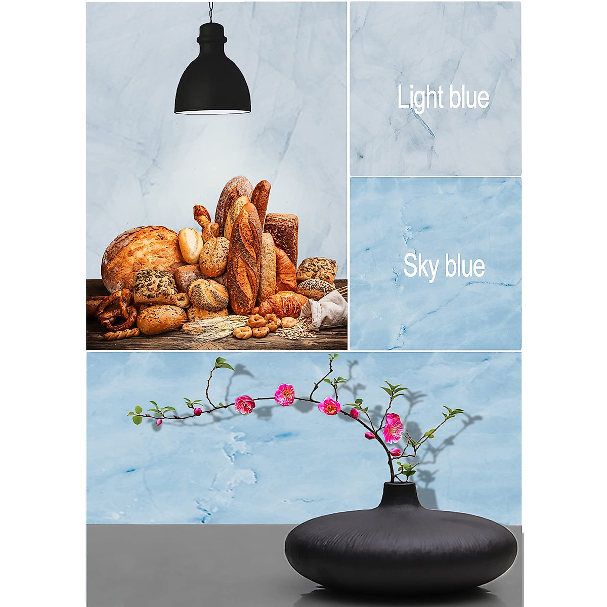 iProtech 5PCS 10Patterns Double Sided Photography Background Boards with 4 brakets, Waterproof Reusable 16x16in Cement/Marble/Wood/Brick Texture Photo Backdrop Props for Food Jewelry Cosmetics