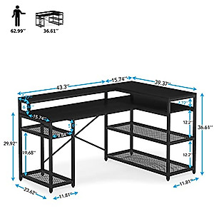 Tribesigns L Shaped Desk with Storage and Monitor Stand, Industrial Home Office Computer Desk with Storage Shelves, 59 Inch Corner Desk with Monitor Shelf(Full Black)