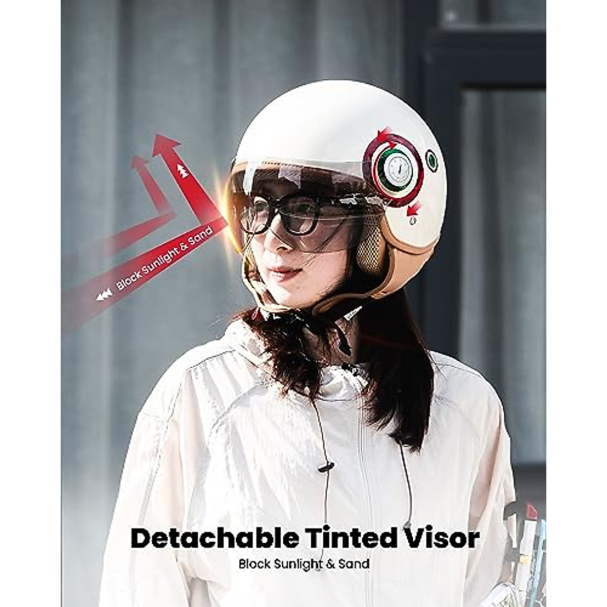 ILM 3/4 Open Face Motorcycle Helmets for Women Men Retro Moped Scooter Cruiser Casco Vintage Half Helmet DOT ECE Model B-100E (Cream White,L)