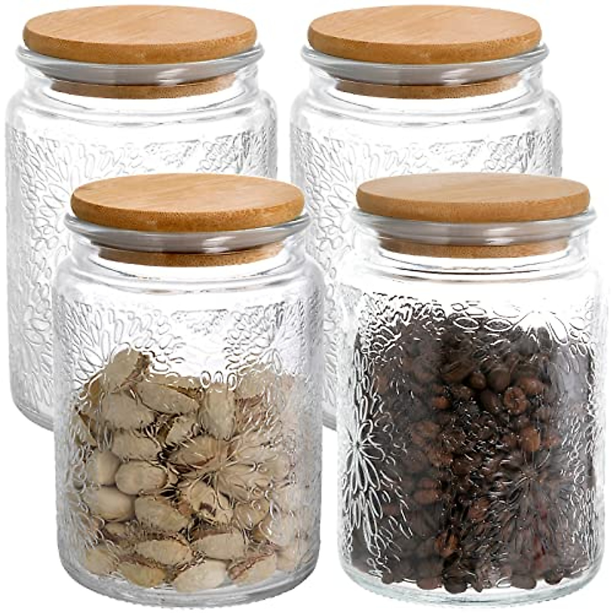 Jucoan 4 Pack 24oz Vintage Glass Jar with Lid, Retro Glass Storage Jar Canister with Airtight Wooden Lid, Glass Canister Container for Coffee Beans, Dried Food, Kitchen Pantry