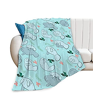 Jbiovwdc Manatees Fleece Throw Blanket LightweightSoft Cozy Plush Blanket for Couch Bed Sofa Travelling Camping for Kids Adults Gifts