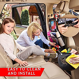 Helteko Backseat Car Organizer, Kick Mats Back Seat Protector with Touch Screen Tablet Holder, Car Back Seat Organizer for Kids, Car Travel Accessories, Kick Mat with 9 Storage Pockets 2 Pack, Black